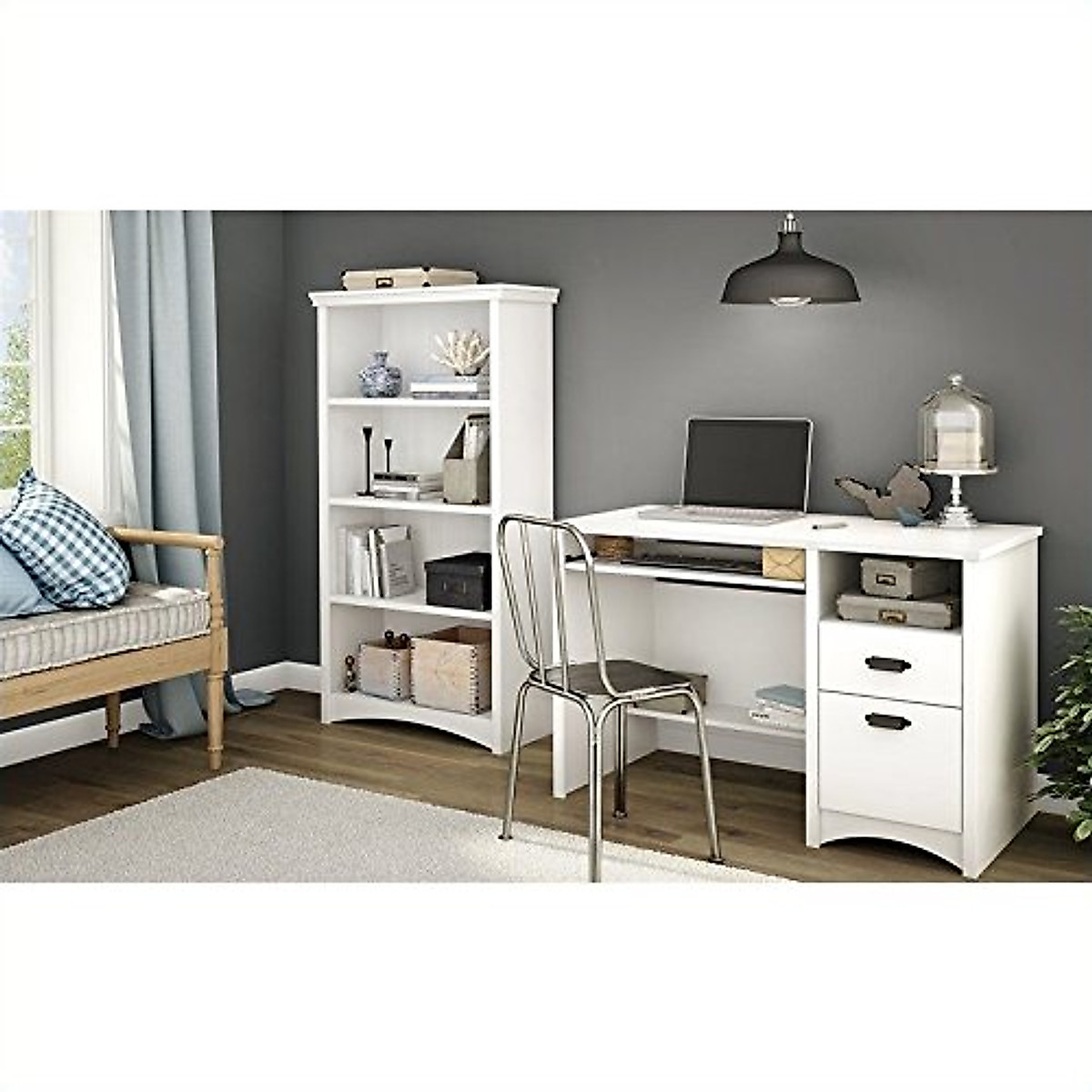 Atlin Designs Modern 4 Tier Bookcase, 58" Wood Bookshelf with Adjustable Shelves, White