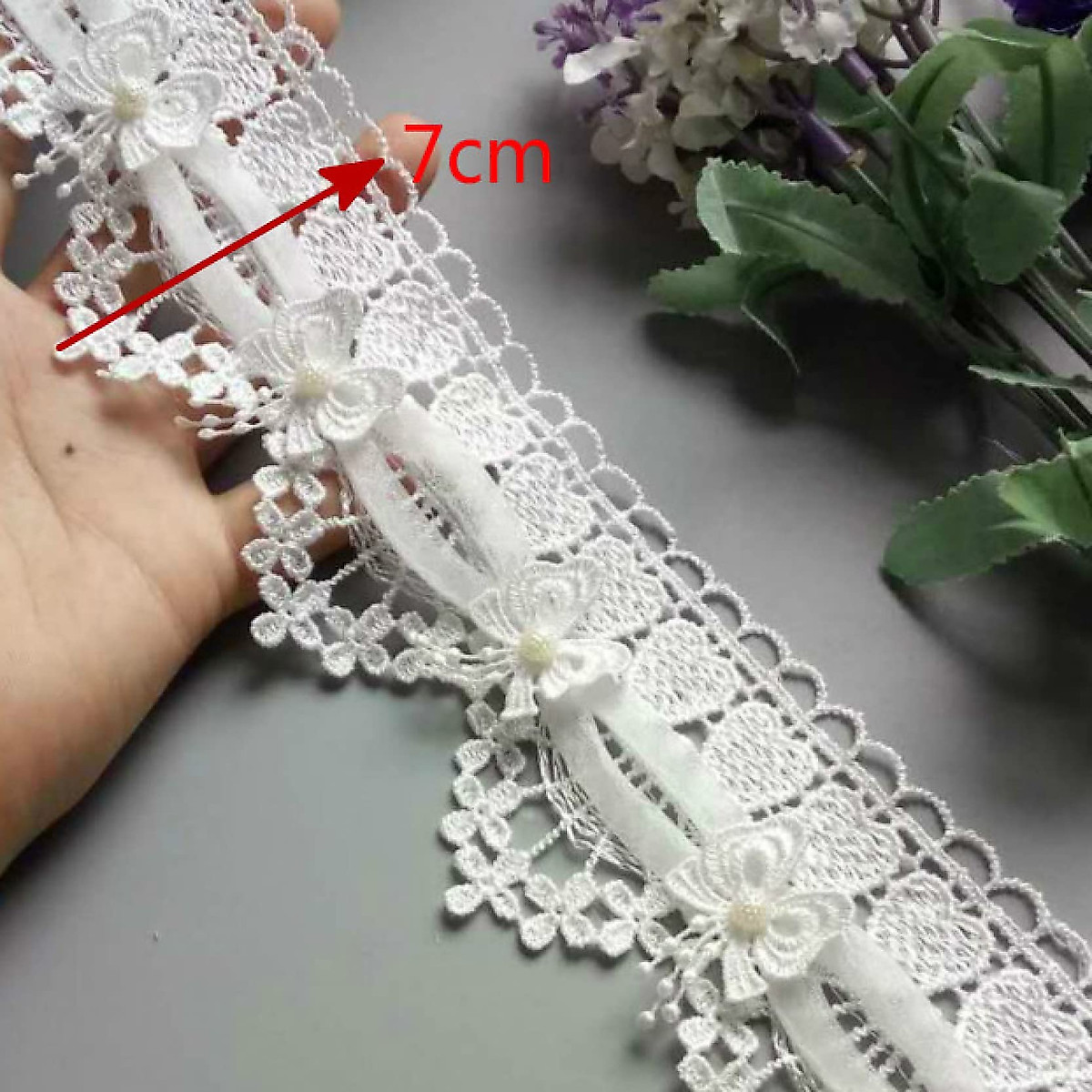 1 Yard White Lace Trim Fabric Bow-Knot Pearl Embroidered Lace Ribbon Handmade DIY Sewing Supplies Craft Clothes Decoration