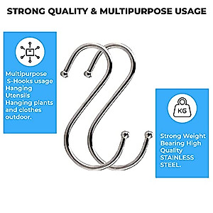 20-Pack S Hooks Hanger – Stainless Steel S Shaped Heavy Duty for Clothes Storage Rack- Multi Purpose Metal Hook Hanging for Pots, Pans, Plants, Clothes, Bags and Utensils