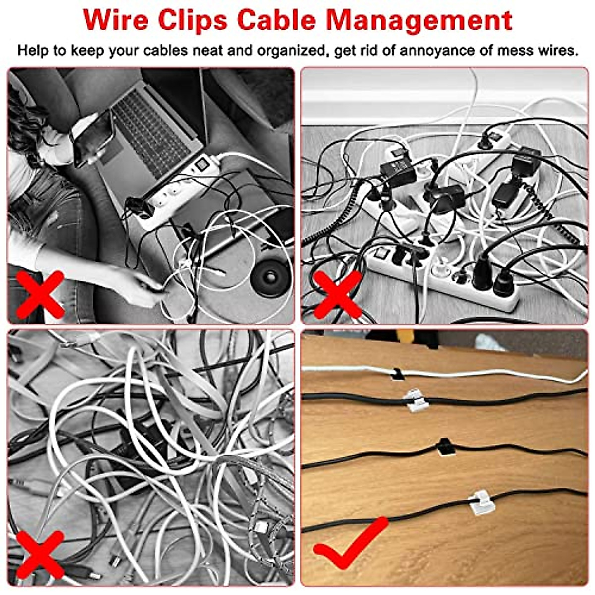 50pcs Adhesive Cable Clips, Wire Clips, Car Cable Organizer, Cable Holder, Cable Wire Management, Cable Holder for Car, Office and Home（Included S Size and M Size Cable Clips White