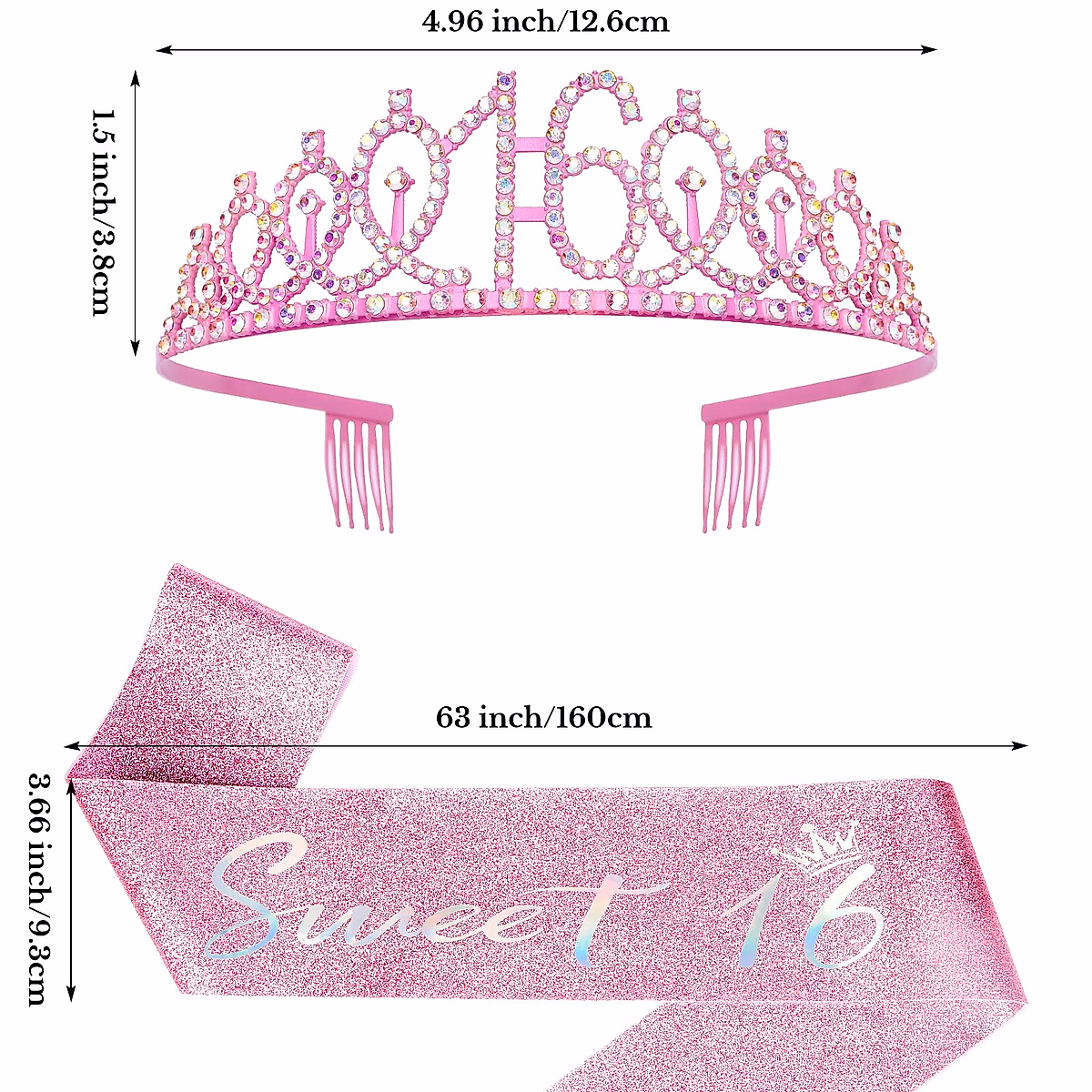 Sweet 16 Birthday Tiara and Sash Kit- Pink "Sweet 16" Birthday Decorations 16th Birthday Party Gifts Birthday Party Supplies for Girls