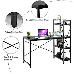 HAPPYGRILL Computer Desk with 4-Tier Bookshelves Writing Study Table Workstation with Tower Storage Shelves for Home Office