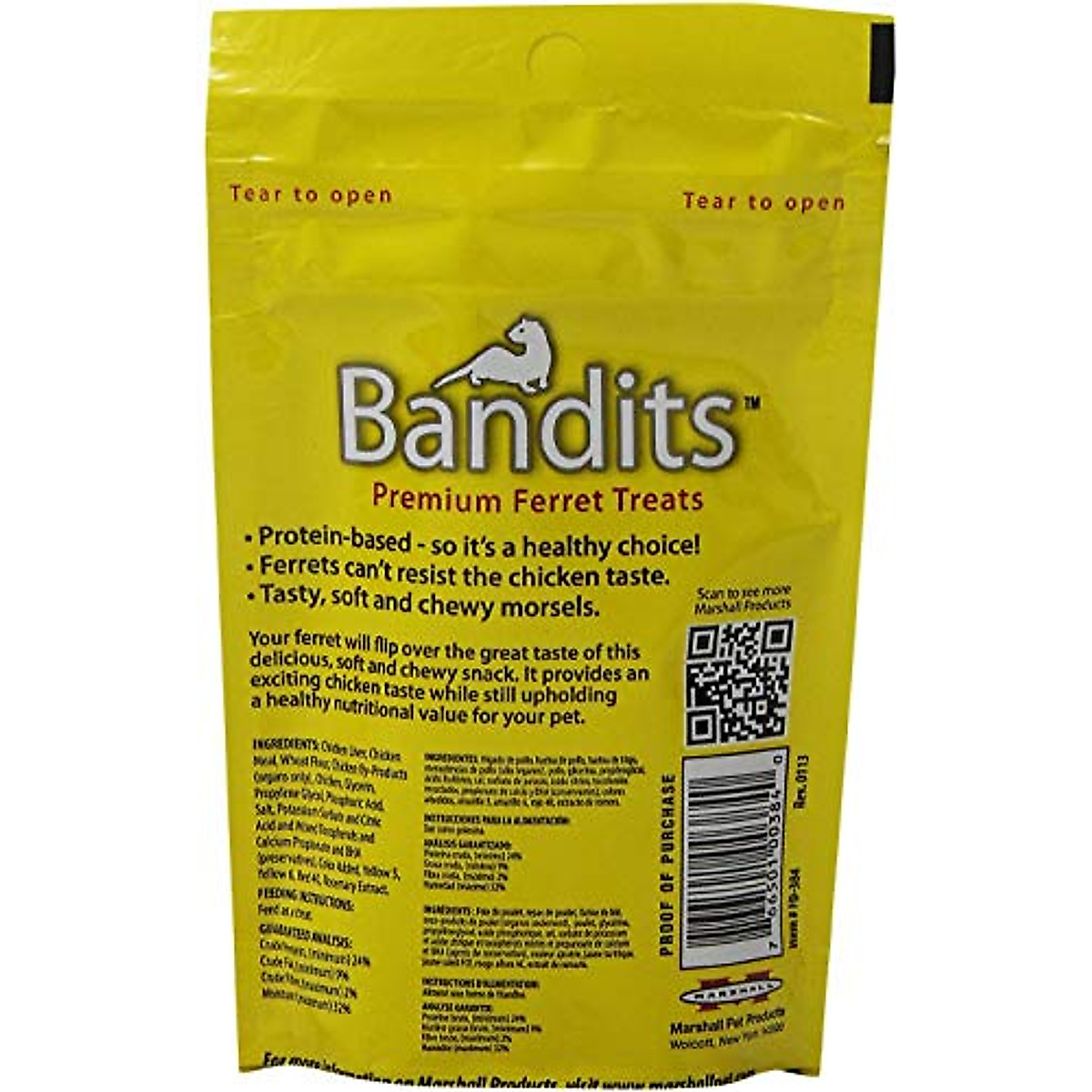 (2 Pack) Marshall Bandit Ferret Treats, Chicken Flavor - 3 Ounces Each