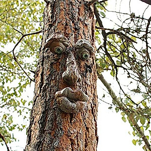 INNOLITES Tree Faces Decor Outdoor, Tree Face Outdoor Statues Old Man Tree Hugger Bark Ghost Face Decoration Funny Yard Art, Tree Decor Outdoor for Halloween Easter Garden Creative Props (D)