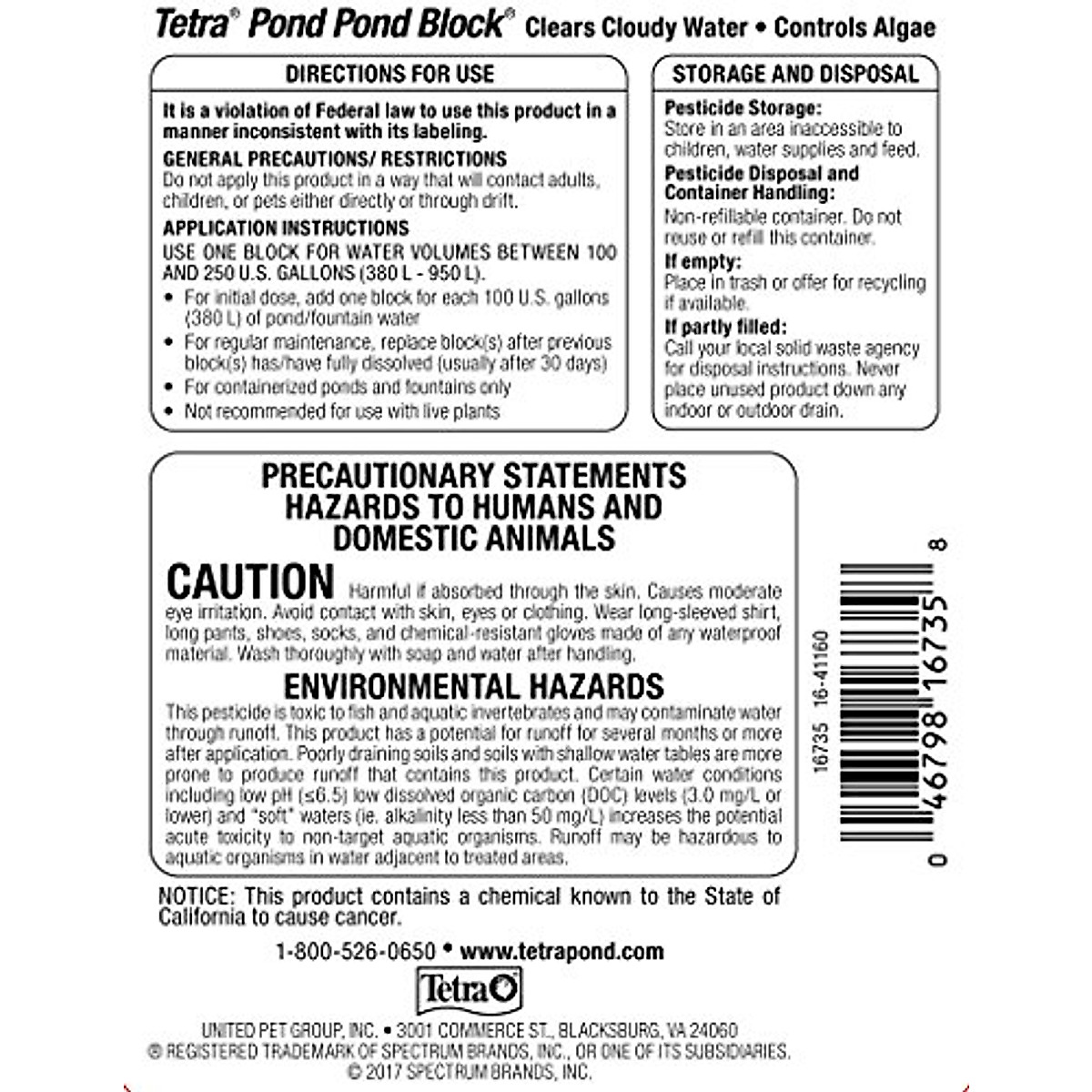 Tetra Pond Block 4 Count, Controls Algae Growth In Ornamental Fish Ponds (16735)