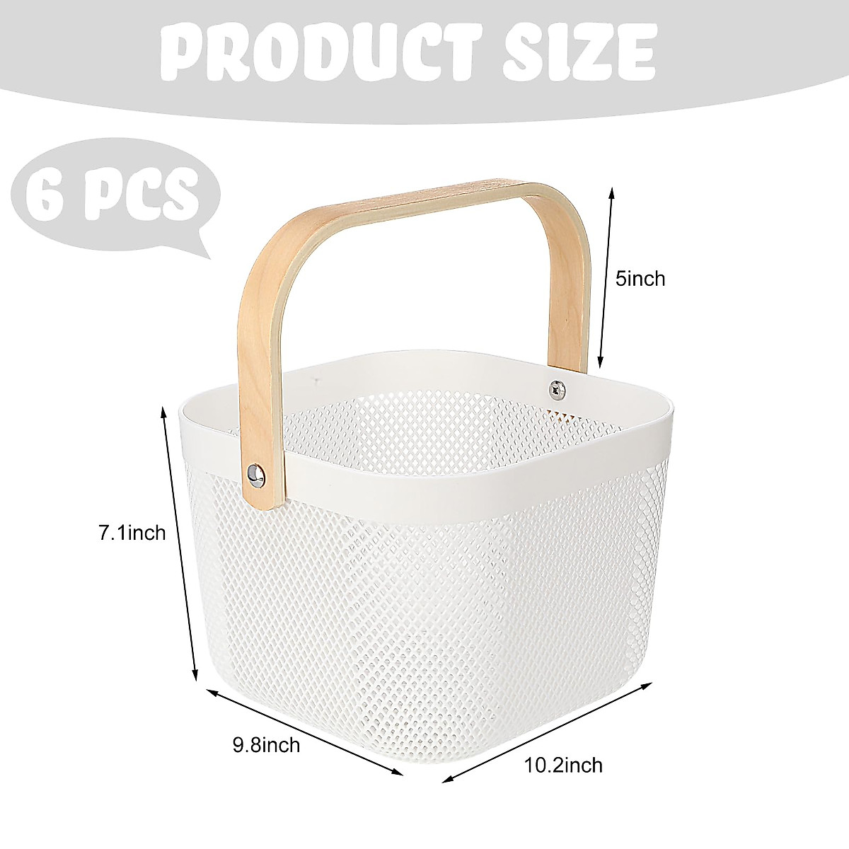Roshtia 6 Pcs Plastic Mesh Storage Basket with Handle 9.8 x 10.2 x 7.1 Inch Garden Harvest Storage Basket Multi Functional Hanging Organizer for Kitchen Bathroom Picnic Cabinet Home(White)
