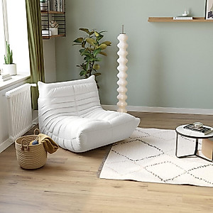 JACH 34" Comfy Lazy Floor Sofa Couch, Teddy Velvet Mohair Fireside Corner Bean Bag Chairs for Adults, Soft Lounge Foam-Filled Accent Single Chair for Living Room Bedroom Office Salon, Beige