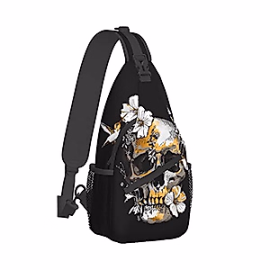 Yrebyou Skull Sling Bag for Women Crossbody Backpack Travel Shoulder Hiking Bags Waterproof Daypack For Beach Outdoor Camping