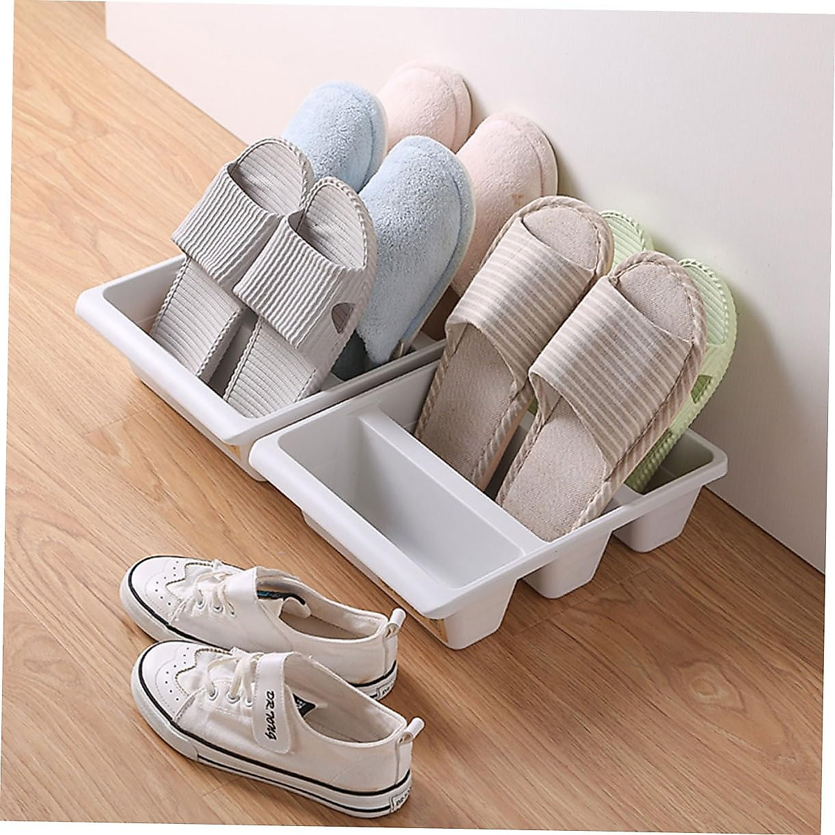 Cabilock 2pcs Storage Shoe Tray, Plastic Shoes Rack, Space-saving Shoe Organizer, No Assembly Required, Multifunctional