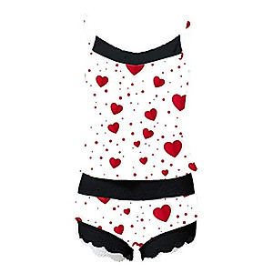 NOLDARES Lingerie for Women Lace Valentines Printed Sexy Lingerie for Women 2-Piece Pajamas Sleeveless Nightie Cami Sets