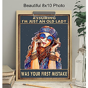 Assuming I'm Just An Old Lady - Boho Hippie Room Decor - Bohemian Room Decor - Funny Birthday Decorations Wall Art Poster - Gift for Grandmother, Grandma, Granny, Women - Psychedelic Room Decor - 8x10