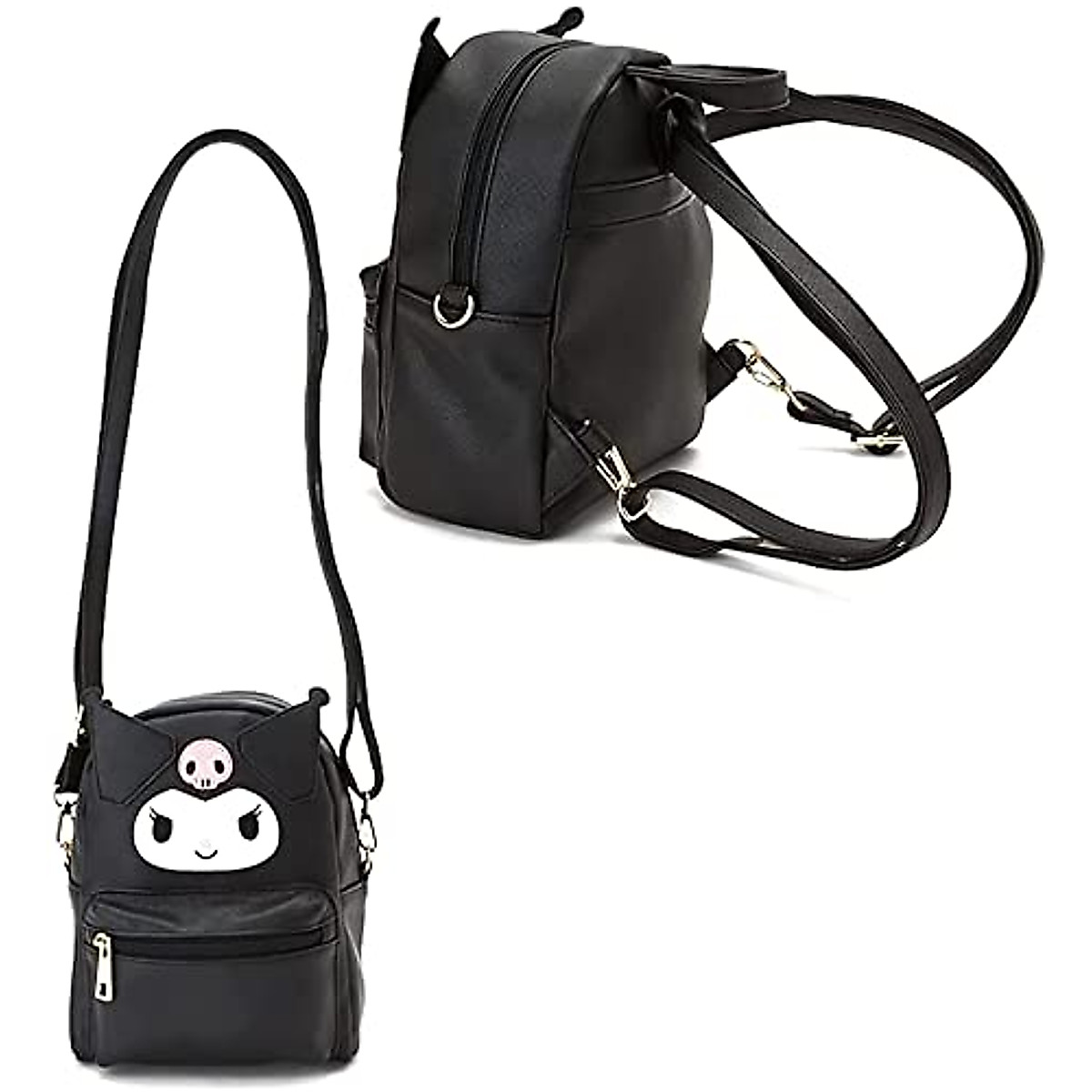 Jeinju Kawaii Backpack Cute PU Bag Shoulder Bag for Girls Anime Mini Backpack Black For Girl Anime Backpack (Black1, One Size)