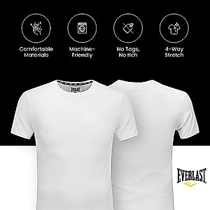 Everlast 6-Pack Men's Essential Crew Neck Undershirts – Breathable, Tagless, Cotton Mens T Shirt – T Shirts for Men Pack (L, White)