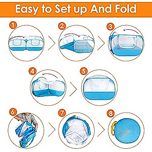 Lukovee Small Animals Playpen, Chicken Pen with Escape-Proof Detachable Bottom & 4 Zipper Doors, Breathable Foldable Portable Large Chicken Run Coop for Puppy Duck Kitten Rabbits Outdoor Yard (Blue)