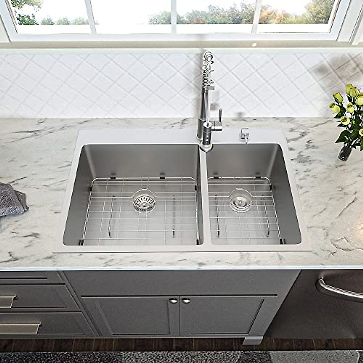 33 Kitchen Sink Drop In Double Bowl - Lordear 33"x22" Kitchen Sink Stainless Steel 16 Gauge Topmount Double Bowl 60/40 Kitchen Sink