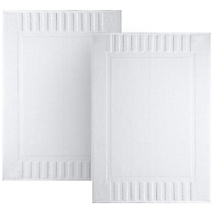 White Classic Luxury Bath Mat Floor Towel Set - Absorbent Cotton Hotel Spa Shower/Bathtub Mats [Not a Bathroom Rug] 22"x34" | 2 Pack | White