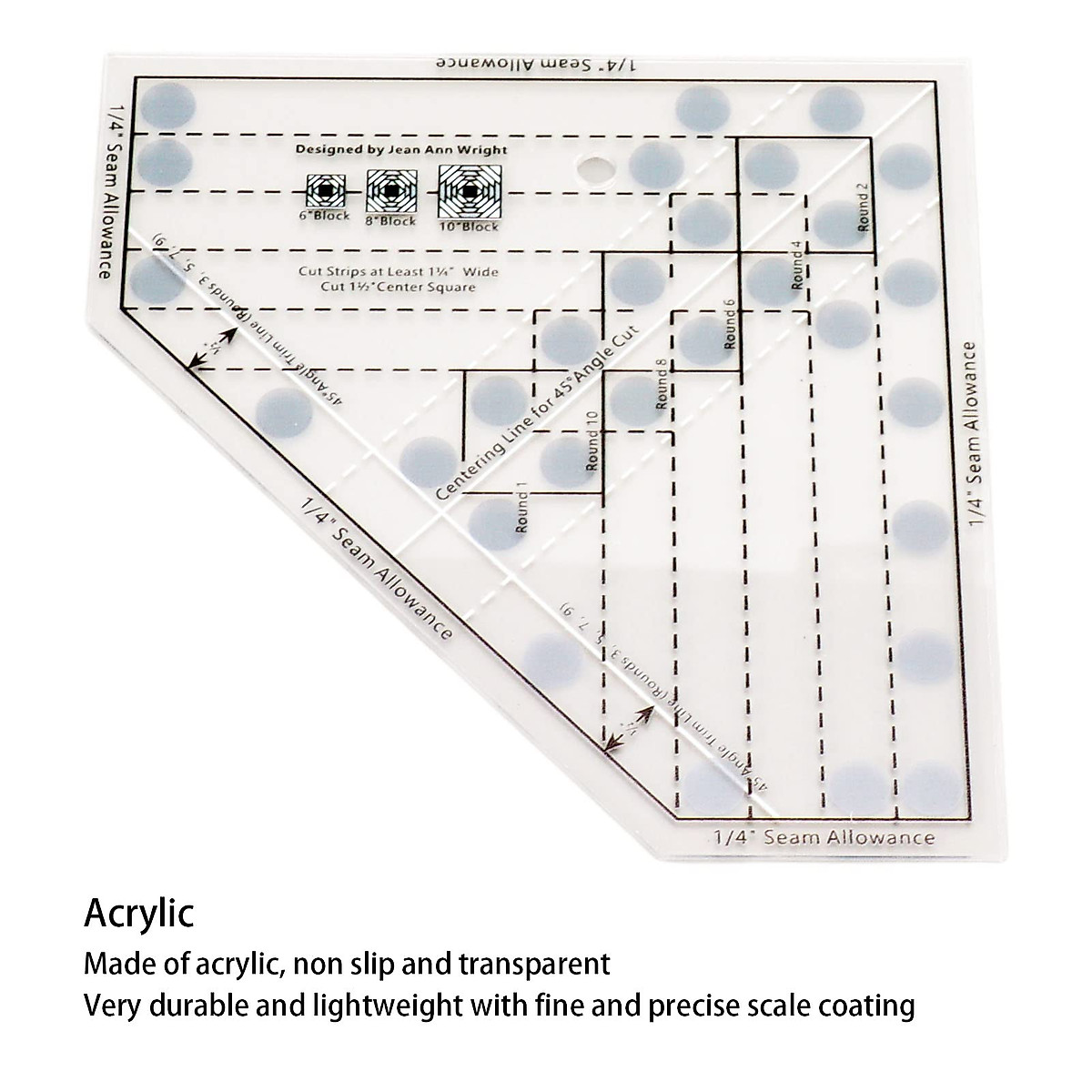 Trim Tool Quilting Ruler,Mini Quilt Ruler Transparent Acrylic Scale DIY Trim Tool Quilting Ruler for 6 8 10 Inch Finished Blocks