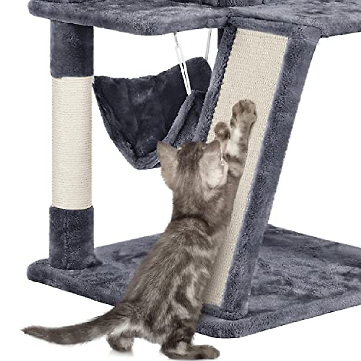 Yaheetech Cat Tree Cat Tower, 40-Inch Cat Condo with Oversized Soft Platform, Scratching Board, Basket and Hammock, Cat Furniture for Kittens Cats Pets, Dark Gray
