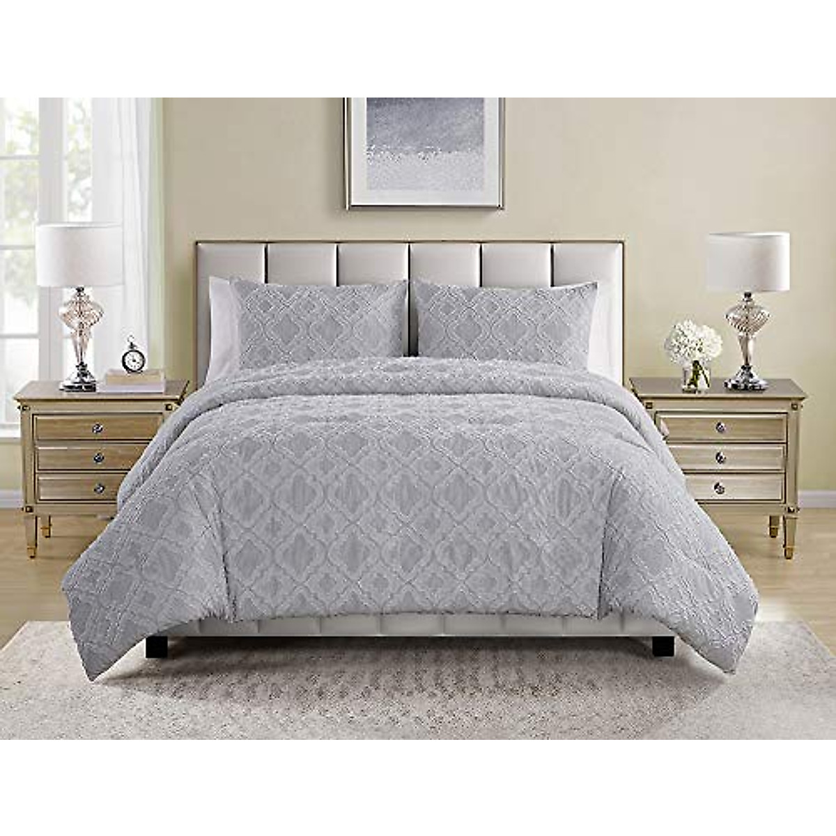 Tahari Home - King Comforter Set, 3-Piece Bedding with Matching Set, Modern Chic Room Decor (Sutter Grey, King)