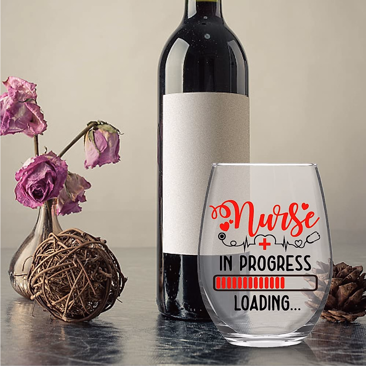 Pishovi Nurse In Progress Wine Glass with Gift Box, Appreciation Gift for Woman Nurse Doctors, Nurse Gift, Nurse Graduation Gifts, Christmas Birthday Retirement Gift for Woman Nurse
