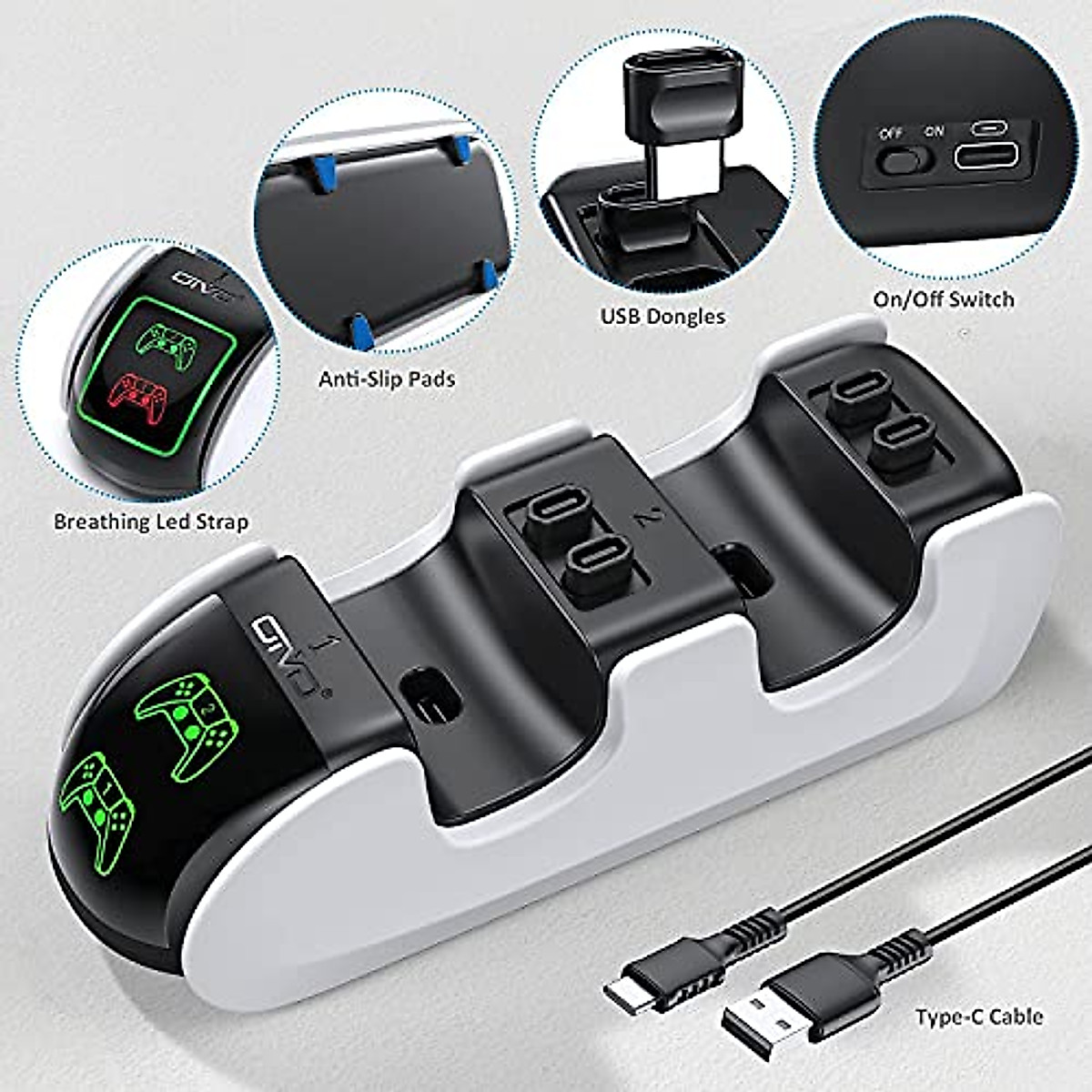 PS5 Controller Charger Compatible with PS5 DualSense Edge Controller, PS5 Charger with 4 USB-C Dongles, PS5 Accessories Charging Dock for PS 5 Controller, PS5 Controller Charging Station