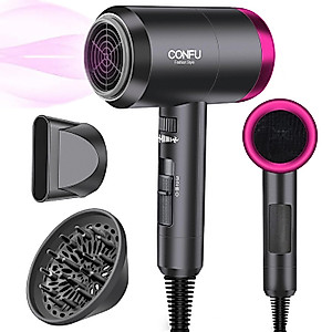 Hair Dryer with Diffuser, Professional Salon Negative Ions Blow Dryer Powerful 1600W for Fast Drying, 3 Heating & Infinity Speed, with Constant Temperature, No Hair Damage, Low Noise