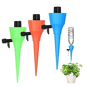 Emoly Upgraded 12 Pack Self Plant Watering Spikes with Adjustable Water Flow, Plant Waterer for Indoor Outdoor, Automatic Watering Spikes for Potted Plants