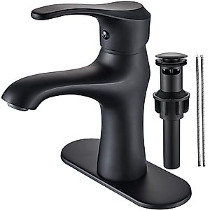 Black Bathroom Faucet Single Hole Bathroom Sink Faucet Matte Black Bathroom Faucet Single Handle Wash Basin Faucet Modern RV Faucet with pop-up Drain Suitable for 1 Hole or 3 Hole (Black, Short)