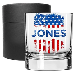 Personalized Printed 11oz Whiskey Glass - Custom Bourbon Christmas Gifts for Men, Dad Scotch Drinking Birthday Glasses, Groomsmen, Liquor Cocktail Rocks Old Fashioned, Patriotic US Flag