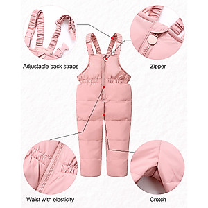 DISAUR Baby Girl Snowsuit Down Jacket Toddler Girls' Windproof Snow Wear,Kids Coat Hooded With Warm Snowbib Pants Skiing Set (Pink,3-4T)
