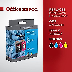 Office Depot® Brand Remanufactured High-Yield Black/Standard Yield Tri-Color Ink Cartridge Replacement for HP 67XL/67, OD67XL67CP