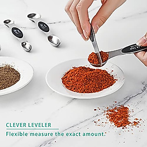 Elyum Measuring Spoons, 8 Sets Magnetic Measuring Spoons Dual Sided Stainless Steel Measuring Spoons Stackable Nesting Tablespoon Teaspoon, Fits in Spice Jars, for Dry or Liquid Ingredients (Black)