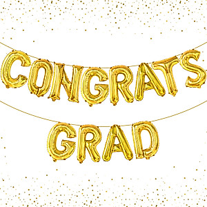 KatchOn, Gold Congrats Grad Balloons - 16 Inch | Congrats Grad Banner Balloons for Graduation Decorations Class of 2024 | Congratulations Balloons for Graduation Balloons Class of 2024 Decorations