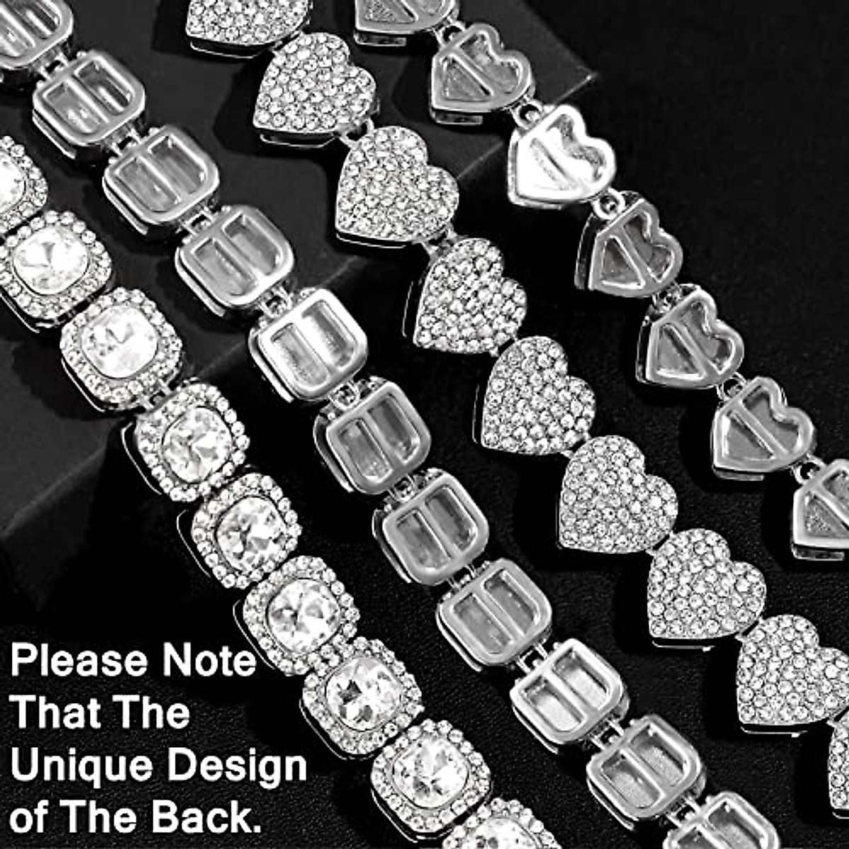 shopbyskyler 2PCS Clustered Diamond Tennis Chain Miami Cuban Link Chain for Women 15MM Clustered Heart Iced Out Miami Cuban Necklace Hip Hop Jewelry Gifts (16inch/18inch, Silver)