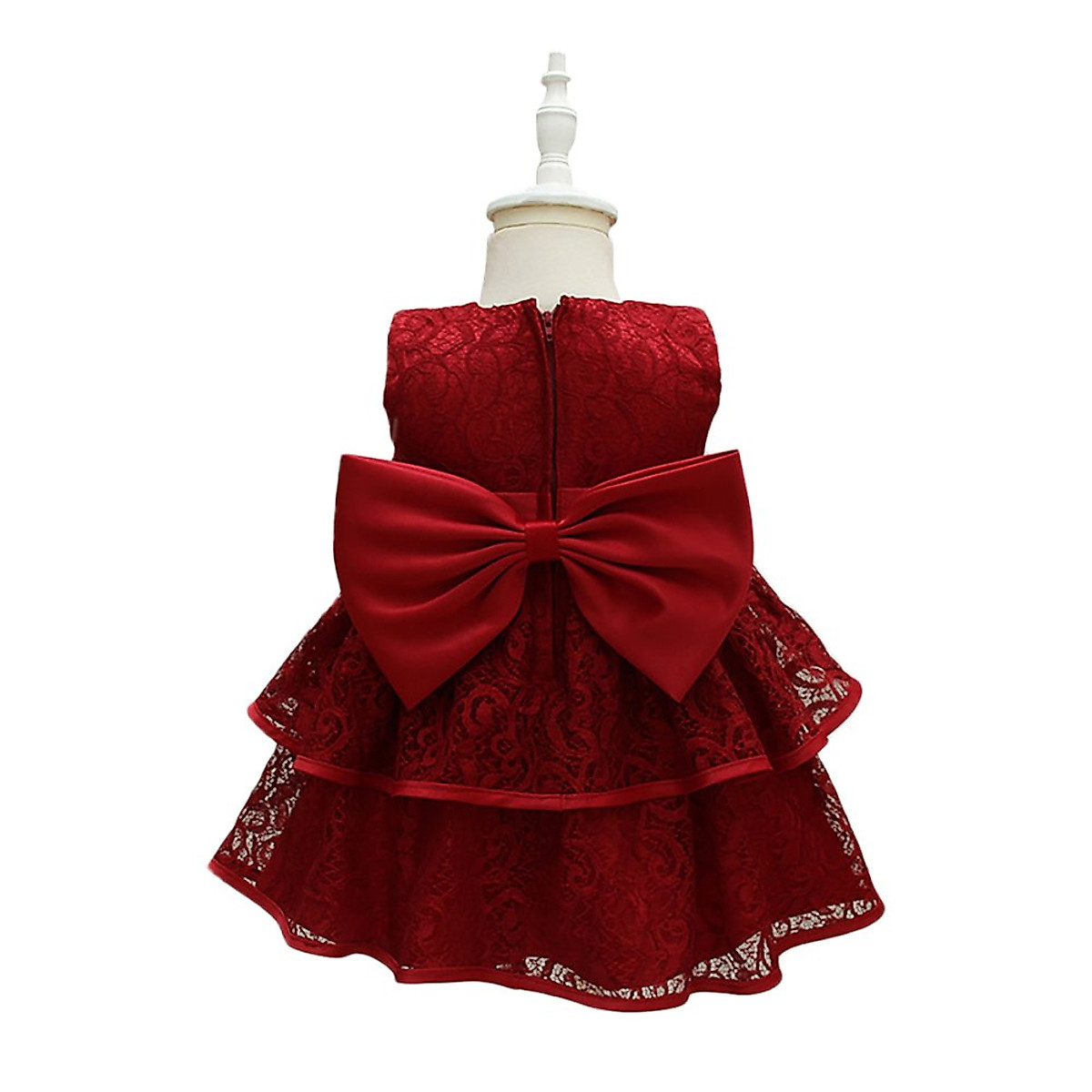 Glamulice Red Baby Flower Girls Dress Outfit Lace Infant First Birthday Outfit Wedding Bridesmaid Party Christmas Dresses 6-12 Burgundy Newborn Formal Holiday Ball Gown Daughters Photo Shoot Event 6M