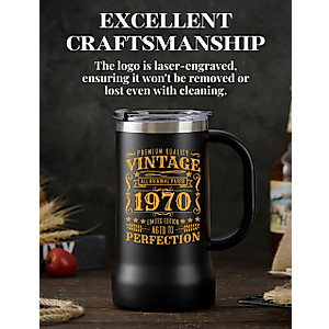 Onebttl 55th Birthday Gifts for Men, Dads, Grandfathers, Granddads, Husband, Vintage 1970 Birthday Gifts 24oz Stainless Steel Beer Stain Mug, Black