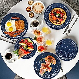 175Pcs Blue and Silver Party Decorations - Blue Plates and Napkins Party Supplies, Blue Silver Plates Severs 25, Blue Disposable Plates for Birthday Party Baby Shower Decorations