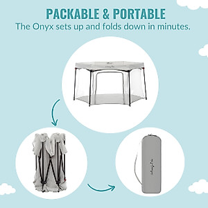 Dream On Me Onyx Playpen in Grey, Baby Playpen, Portable and Lightweight, Playpen for Babies and Toddler - Comes with a Comfortable Padded Floor