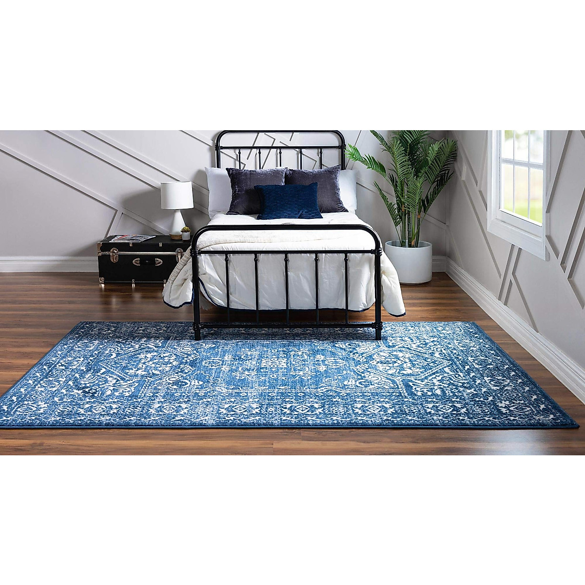 Rugs.com Boston Collection Rug – 2' x 3' Blue Low-Pile Rug Perfect for Living Rooms, Large Dining Rooms, Open Floorplans