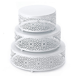 Hotity 3 Sets Cake Stands Round Cake Stand Set Metal Display Cupcake Stands for Dessert, White