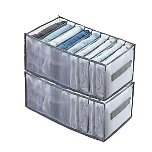 2 Pack Wardrobe Clothes Organizer, 9 Compartment Large Clothes Drawer Organizer Closet Divider with Handle, Widen Thicken Washable Foldable Clothes Storage Box for Jeans Pants Leggings Folded Clothes