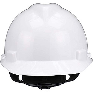 MSA 475358 V-Gard Cap Style Safety Hard Hat With Fas-Trac III Ratchet Suspension | Polyethylene Shell, Superior Impact Protection, Self Adjusting Crown-Straps - Standard Size in White