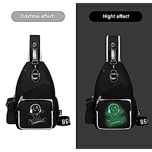 MCWTH Sling Bag for Teen Boys, Luminous Chest Pack Waterproof Travel Shoulder Backpack (Skateboard Boy)