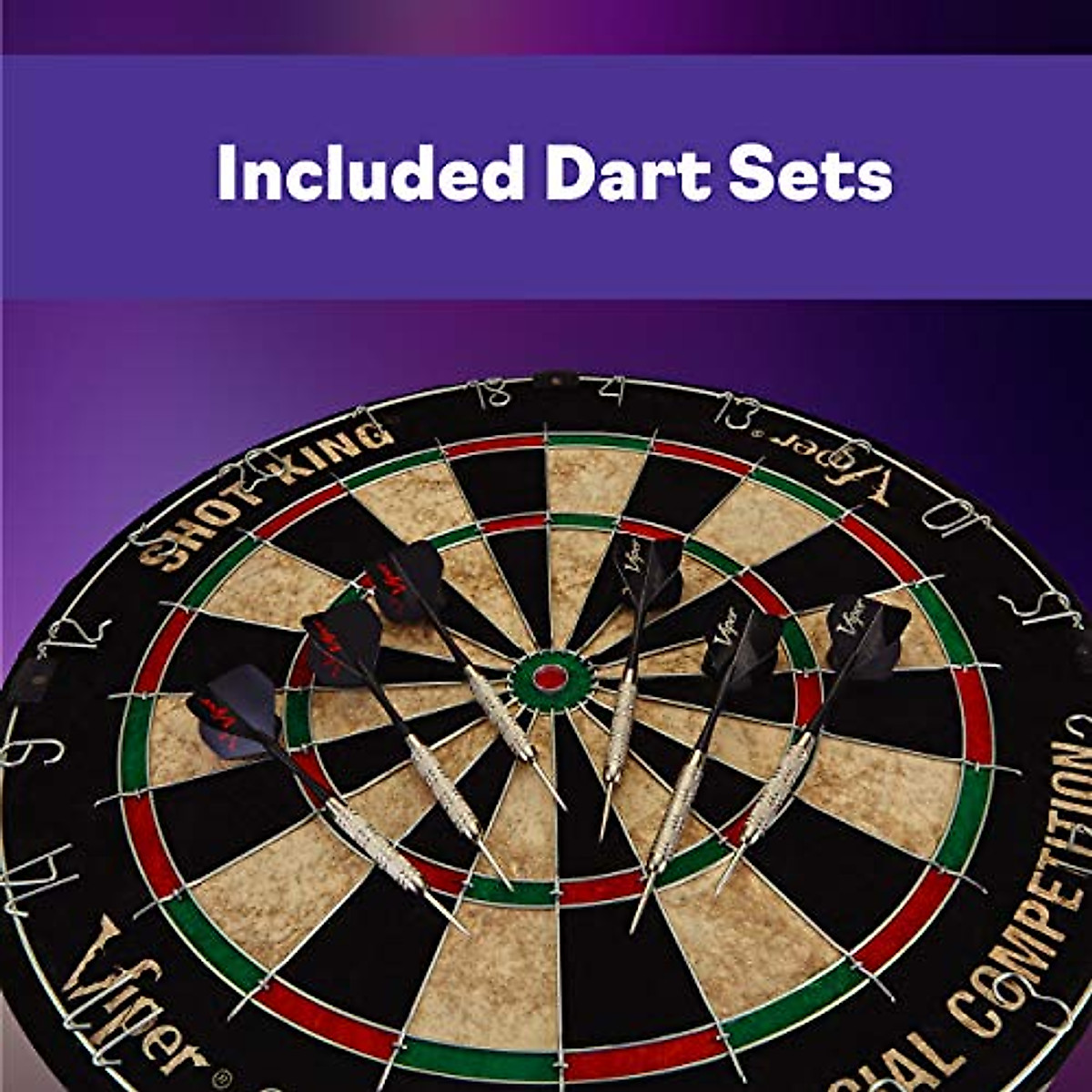 Viper by GLD Products Shot King Regulation Bristle Steel Tip Dartboard Set with Bullseye Metal Radial Spider Wire Compressed Sisal Board with Rotating Number Ring Includes 6 Darts Black