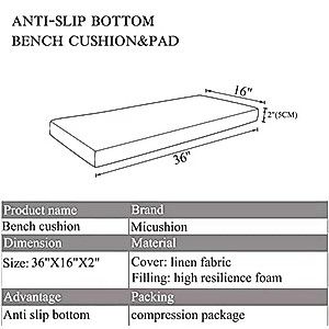 MICUSHION Bench Cushions for Indoor Furniture Non Slip Foam Kitchen Dining Chair Pad Bay Window Seat Cushion with Zipper 36 x 16 inch, Red