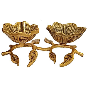 Purpledip Metal Serving Bowls Set: Flower Design Tray Platter,Gold (12514)