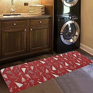 Libaoge Christmas Kitchen Mat Rug 1 PCS Xmas Tree Red Background Runner Rug Anti-Fatigue Comfort Memory Foam Standing Mat Non-Slip Floor Door Mat for Bathroom Bedroom 24x71in