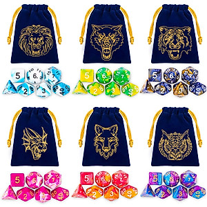 ESANDA DND Dice Set, 42pcs Polyhedral Dice D&D Dice with 6 Blue Drawstring Bags, 6 Complete Double-Colors Dice Sets for Dungeons and Dragons RPG MTG Table Games etc