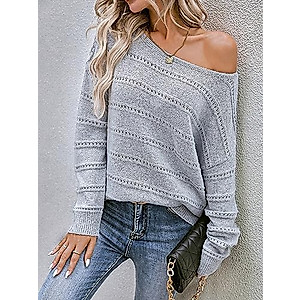 Milumia Women's Off The Shoulder Sweater Long Sleeve Oversized Knit Boat Neck Jumper Tops A Light Grey Medium