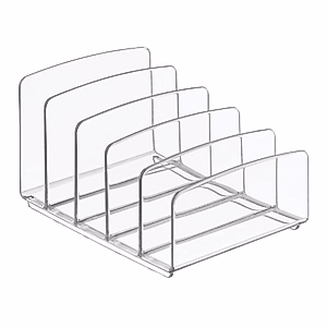 mDesign Plastic Divided Makeup Organizer for Bathroom Countertops, Vanities, Cabinets - Cosmetic Storage Solution for, Eyeshadow Palettes, Contour Kits, Blush, Face Powder - 5 Sections - Clear